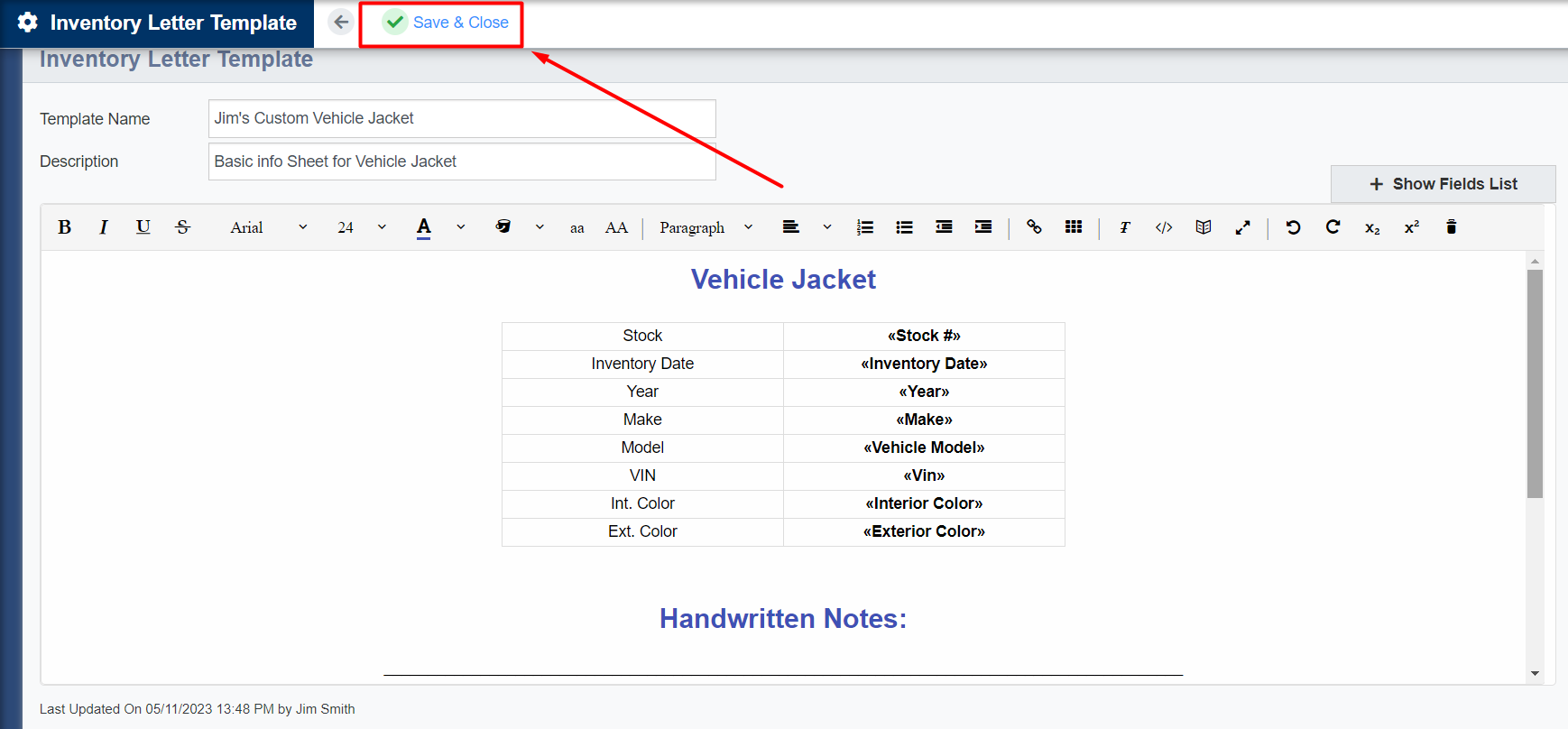 Inventory Letters Settings – AutoManager