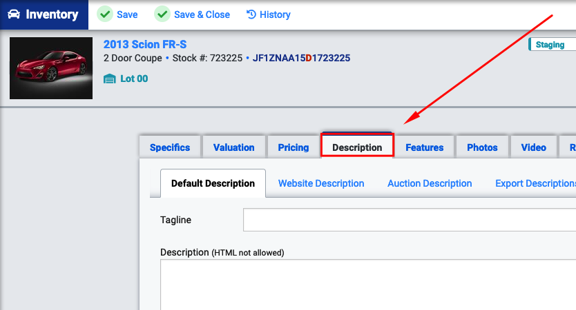 Description Tab – AutoManager