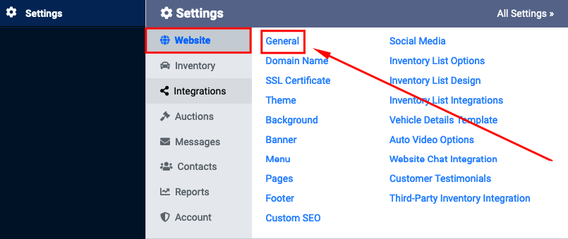 Website General Settings – AutoManager