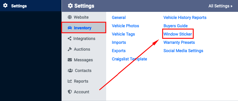 Window Sticker Settings – AutoManager