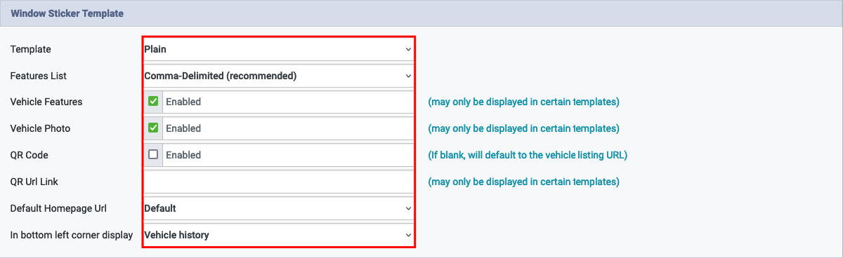 Window Sticker Settings – AutoManager