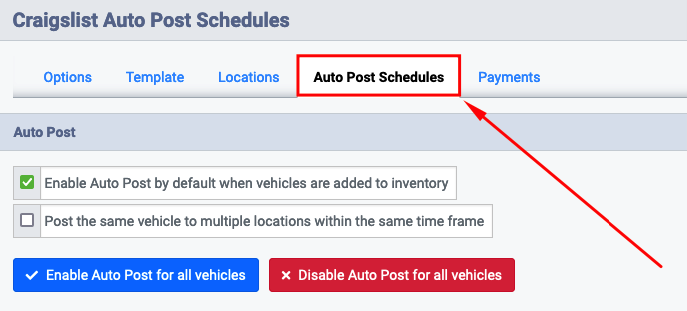 Craigslist Posting Interface – Setup Options – AutoManager