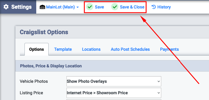 Craigslist Posting Interface – Setup Options – AutoManager