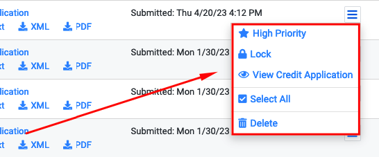 WebManager Credit Applications List – AutoManager