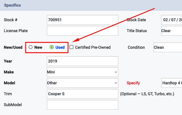 Vehicle Details – Specifics – AutoManager