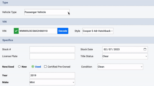 Vehicle Details – Specifics – AutoManager