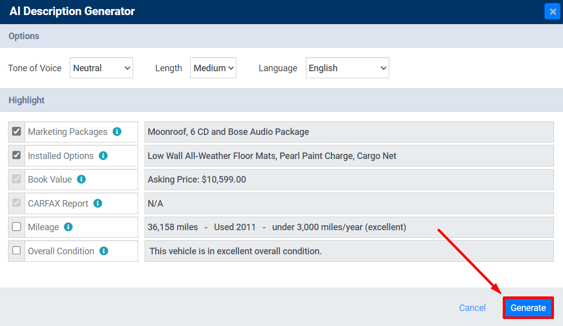 AI Description Generator in WebManager – AutoManager