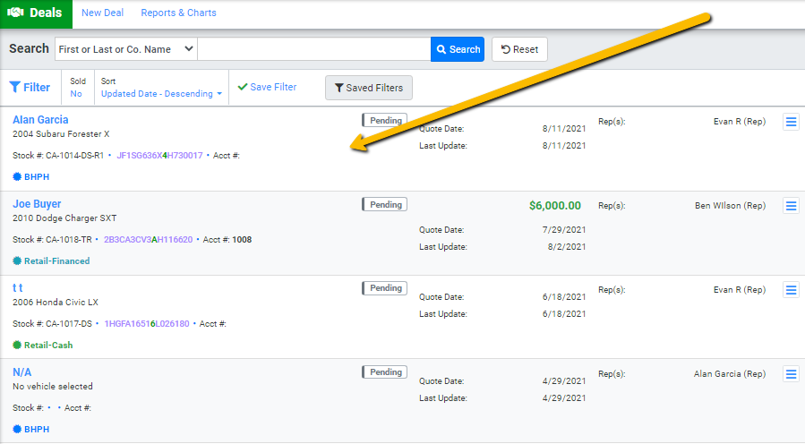 Deal List – AutoManager