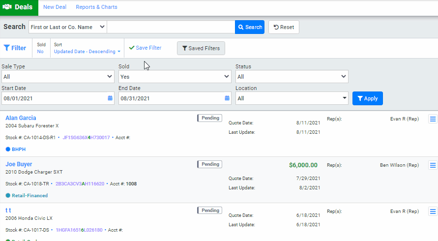 Deal List – AutoManager