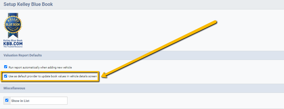 Kelley Blue Book Setup – AutoManager