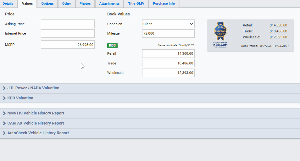 Running Vehicle Valuations – AutoManager