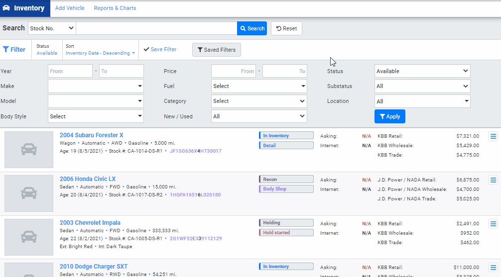 Saved Filters – AutoManager