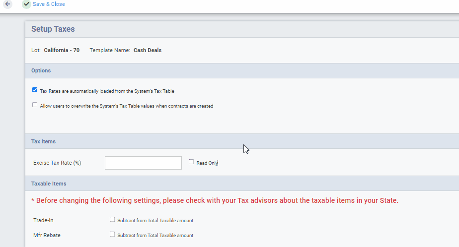 Taxes & Fees Templates – AutoManager