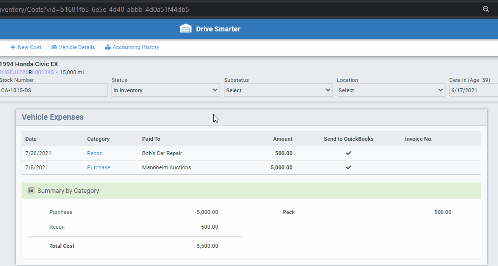 Vehicle Costs – AutoManager