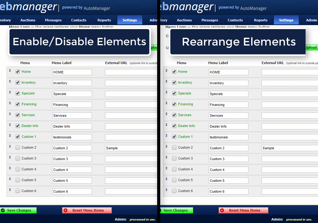 Website Menus – AutoManager
