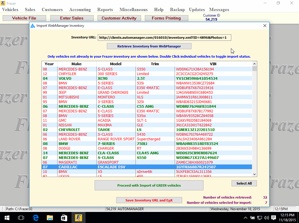 WebManager to Frazer Data Transfer – AutoManager