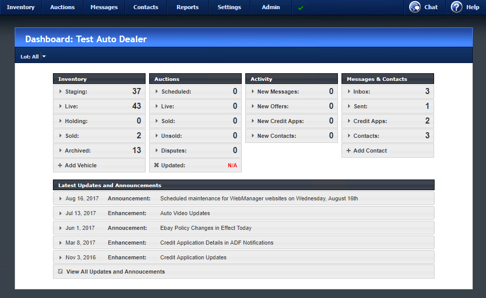 WebManager Dashboard – AutoManager
