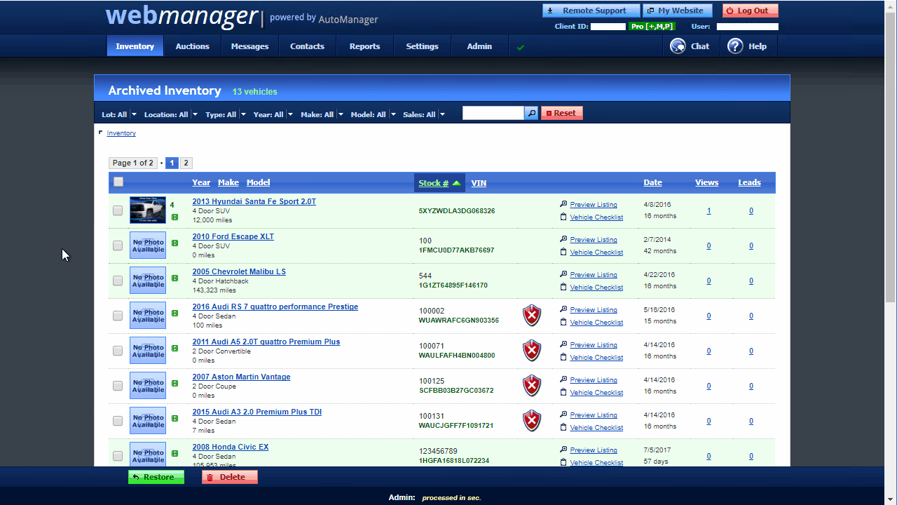 Archived Inventory – AutoManager