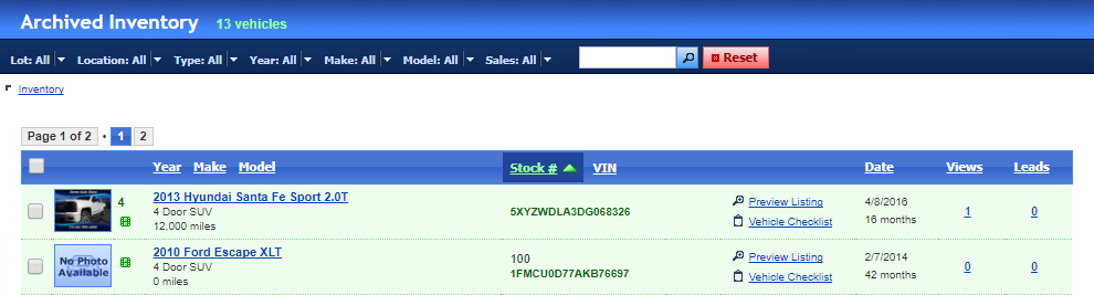 Archived Inventory – AutoManager