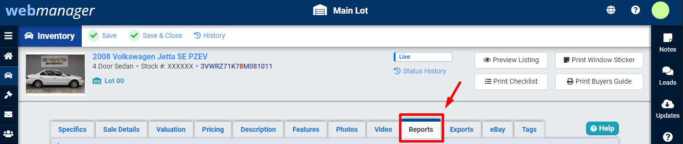Vehicle Details – Reports – AutoManager