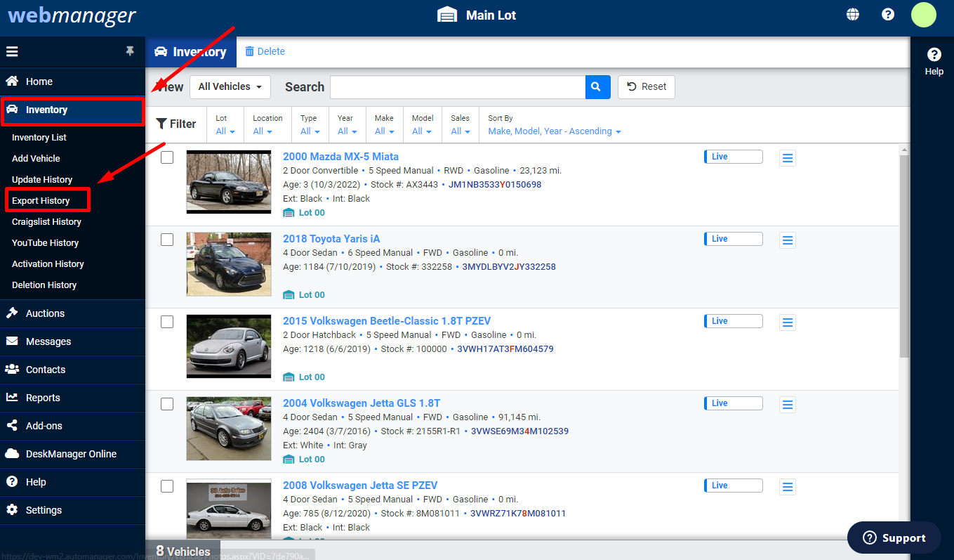 Export History – AutoManager