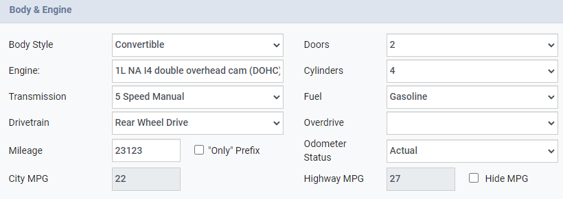 Vehicle Details – Specifics – AutoManager