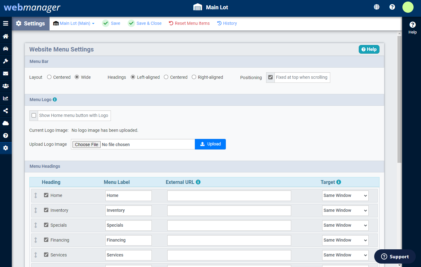 Website Menus – AutoManager