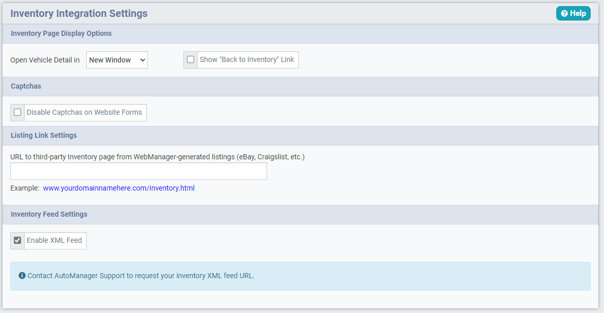 WebManager Inventory Integration Settings – AutoManager