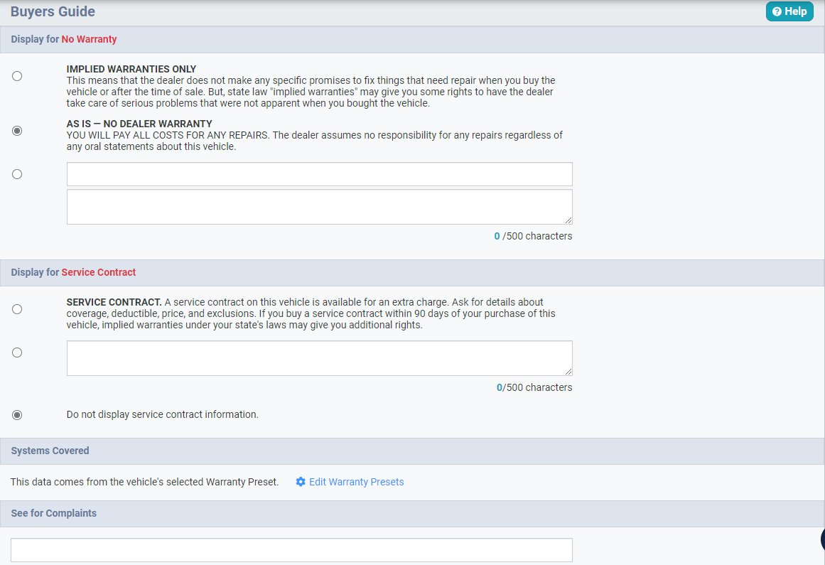 Buyers Guide Settings – AutoManager