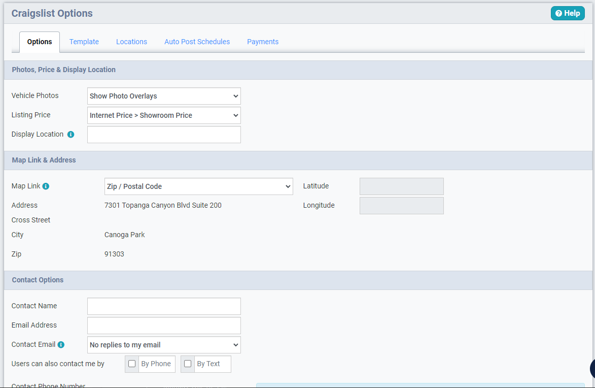 Craigslist Posting Interface – Setup Options – AutoManager