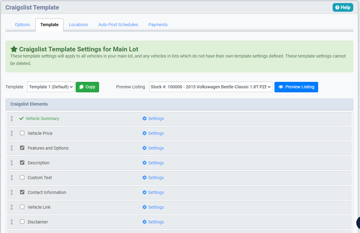 Craigslist Posting Interface – Setup Options – AutoManager